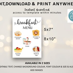 Breakfast Menu Bar Sign Template, Wedding Breakfast Bar Sign, Breakfast ...