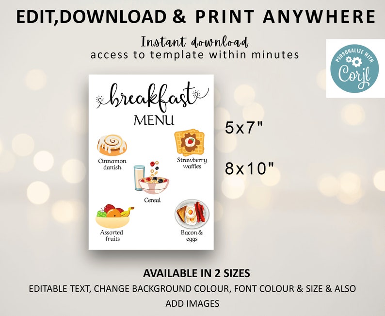 Breakfast Menu Bar Sign Template Wedding Breakfast Bar Sign - Etsy