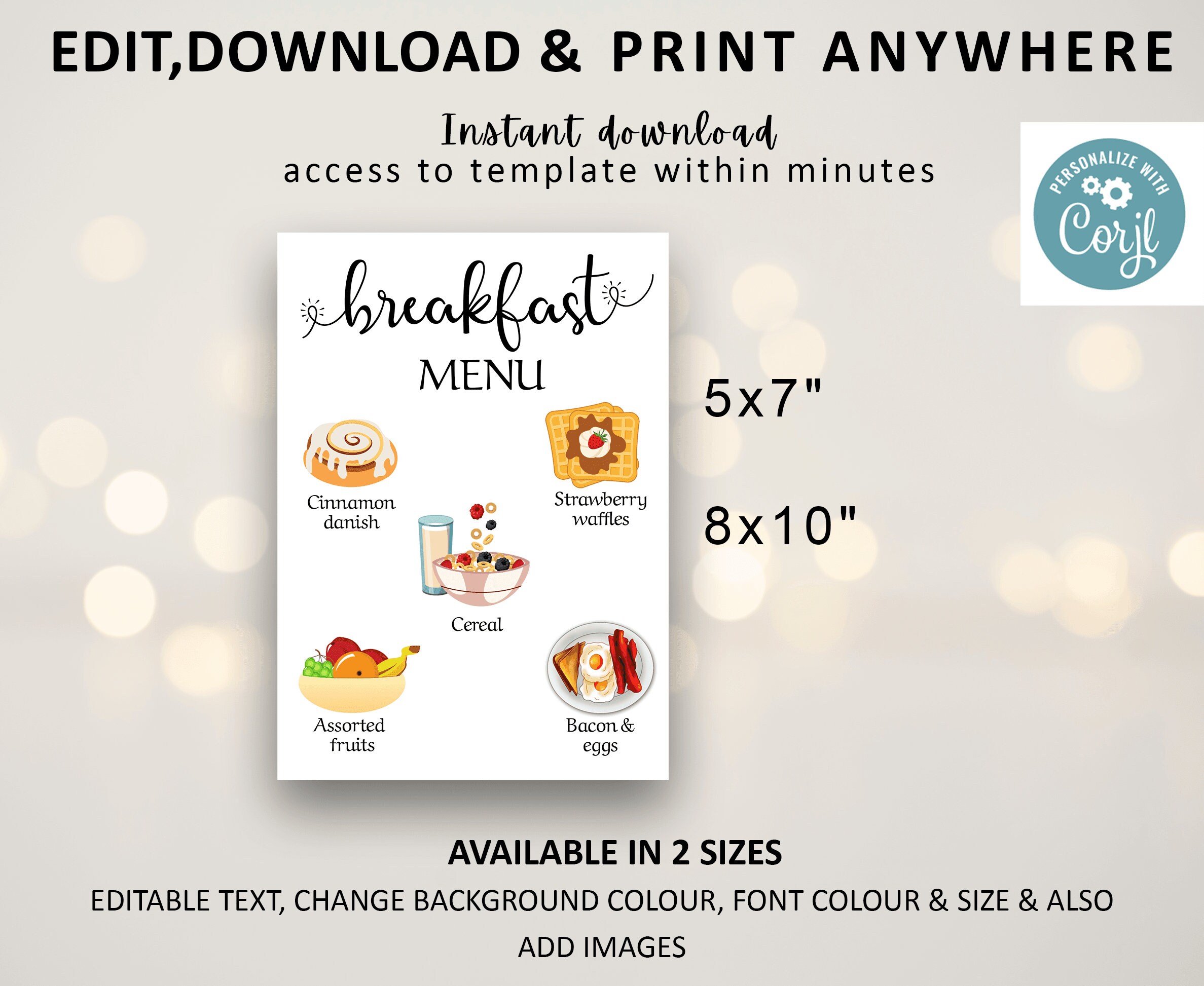 Breakfast Menu Bar Sign Template, Wedding Breakfast Bar Sign, Breakfast ...