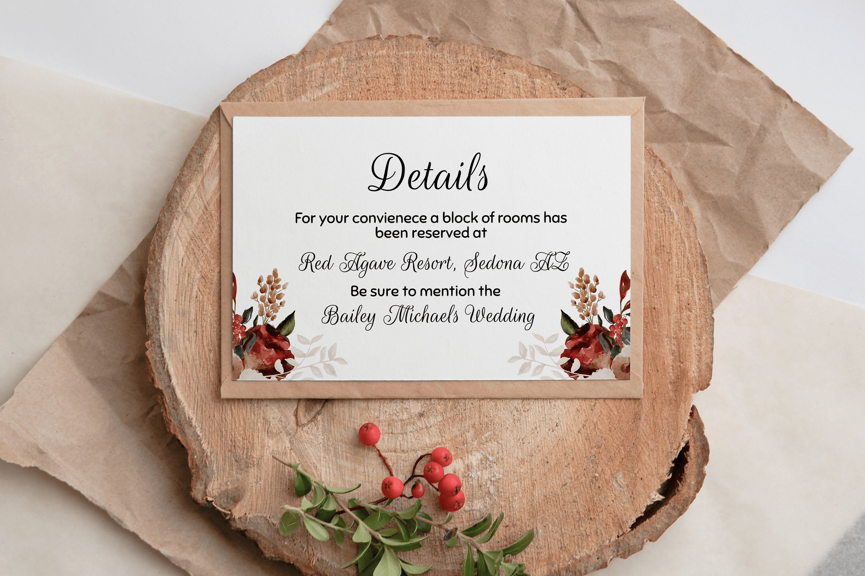 Wedding Detail Card Printable, Instant Download Template, Editable ...