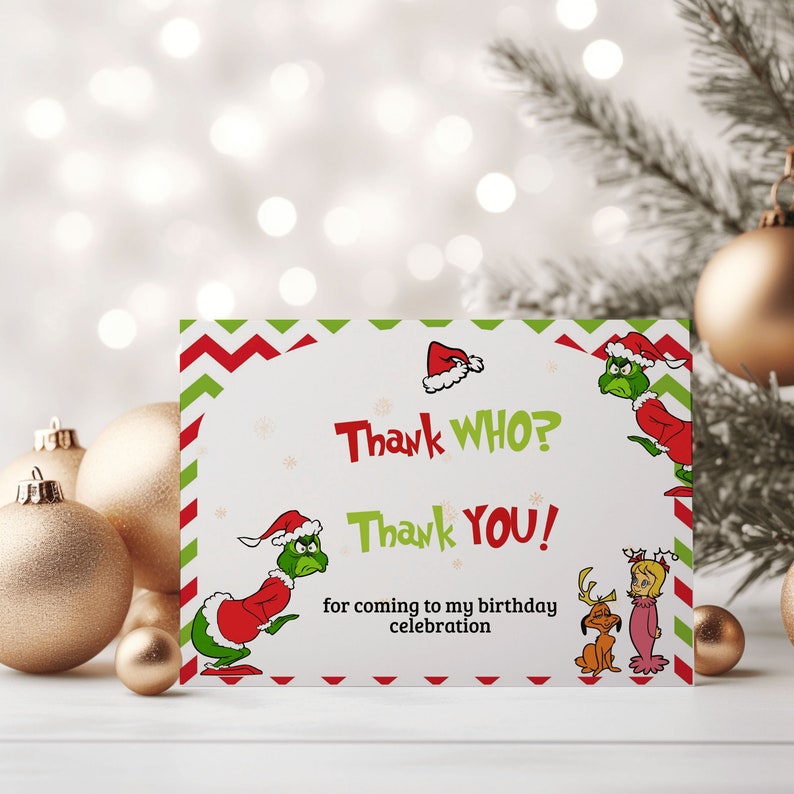 Grinch Christmas Thank You Card, Editable Grinchmas Birthday Thank You ...