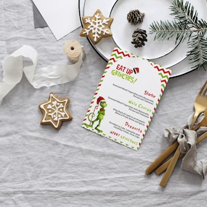 Grinch Christmas Menu Card Template, Editable Eat up Grinches Menu ...