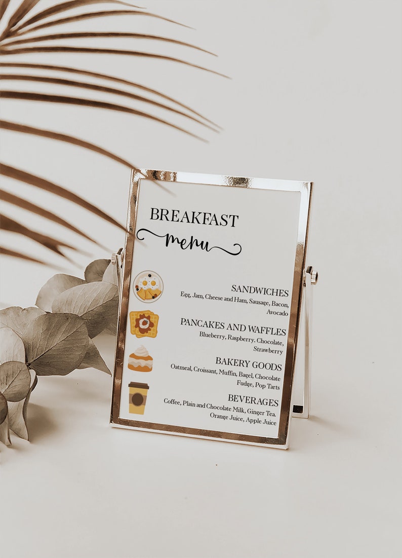 Breakfast Menu Sign Template, Create Your Own Breakfast Menu, Wedding ...
