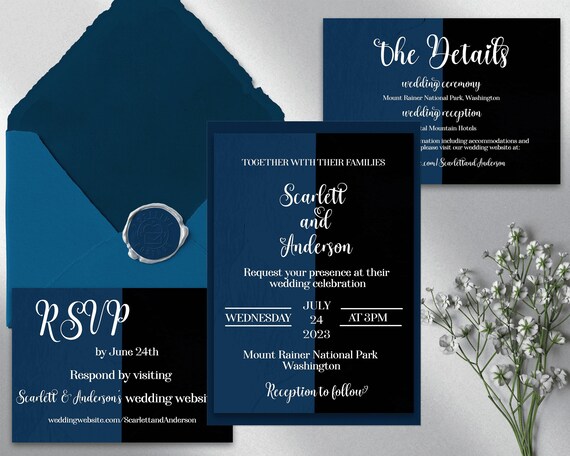 Turquoise And Black Wedding Invitations