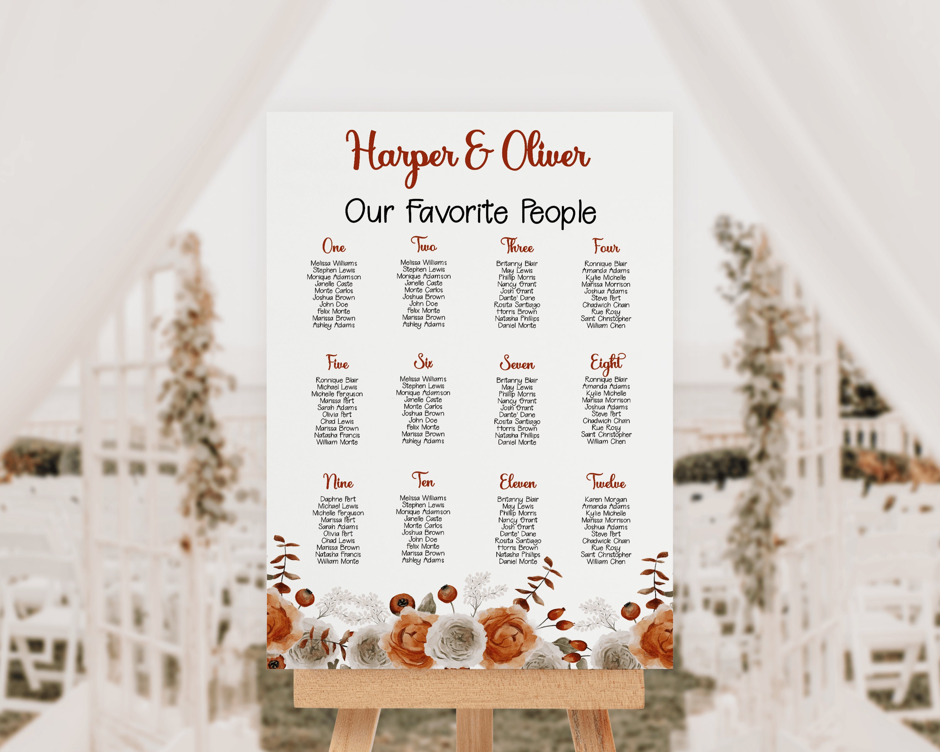 Rustic Autumn Seating Chart Template Download Fall Floral - Etsy