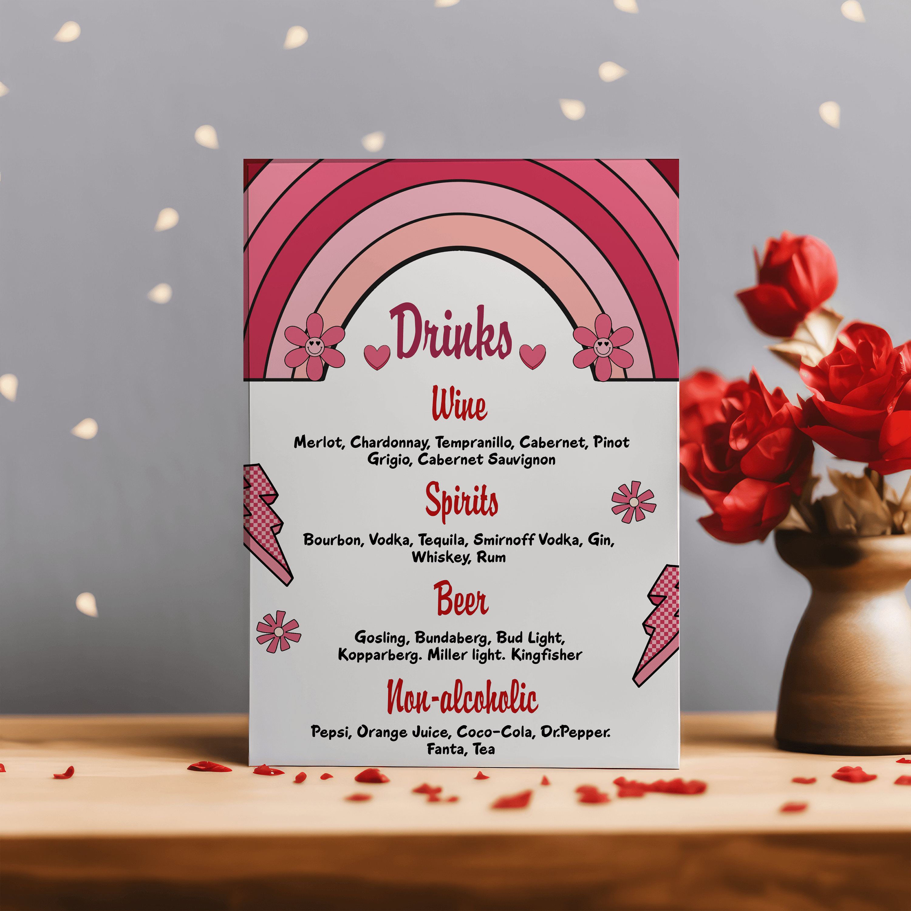 Editable Valentine's Drink Menu Template, Galentine's Bar Sign, Retro ...