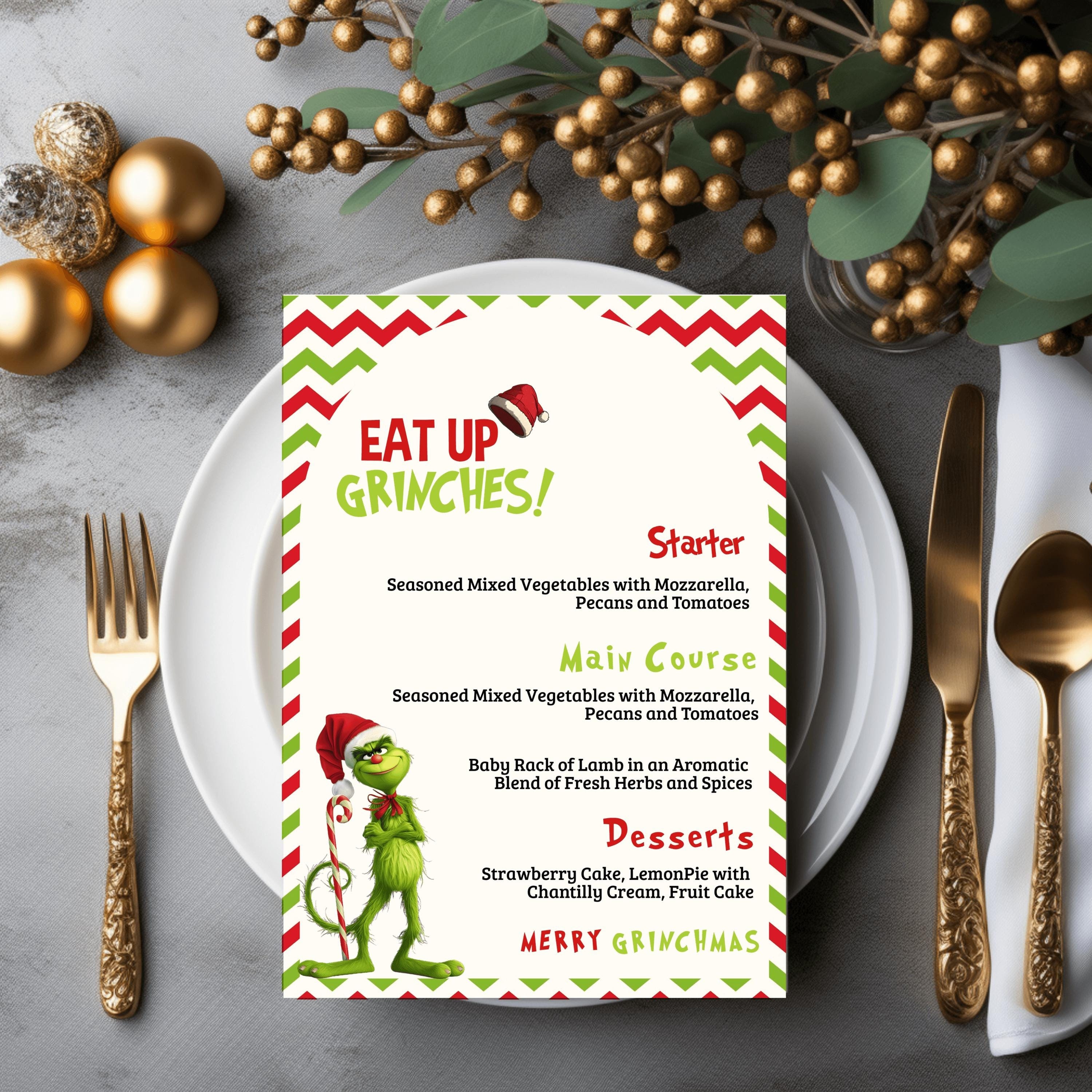 Grinch Christmas Menu Card Template, Editable Eat up Grinches Menu ...