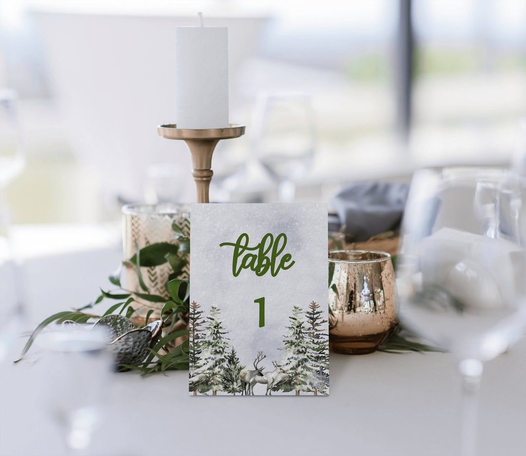 Winter Wedding Table Number Card, Forest Pine Wedding Seating Plan ...