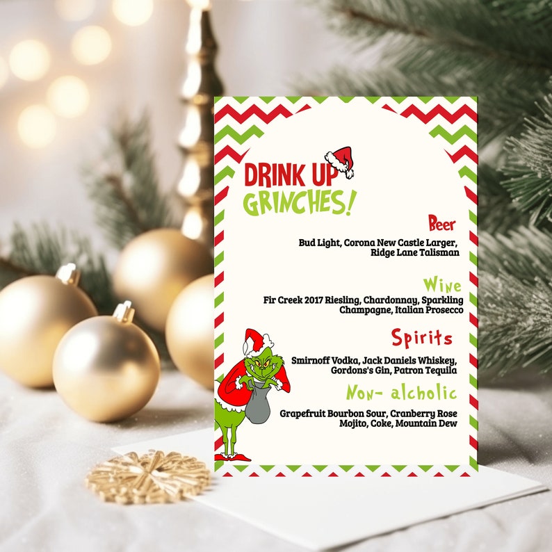 Grinch Party Bar Menu Template Christmas Party Drink Sign - Etsy