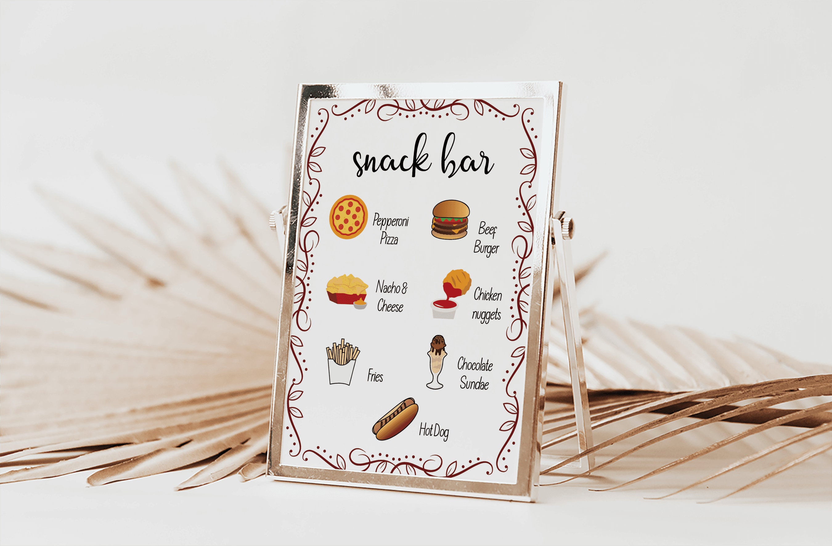 Modern Snack Menu Template, Editable Snack Bar, Wedding Snack Menu ...