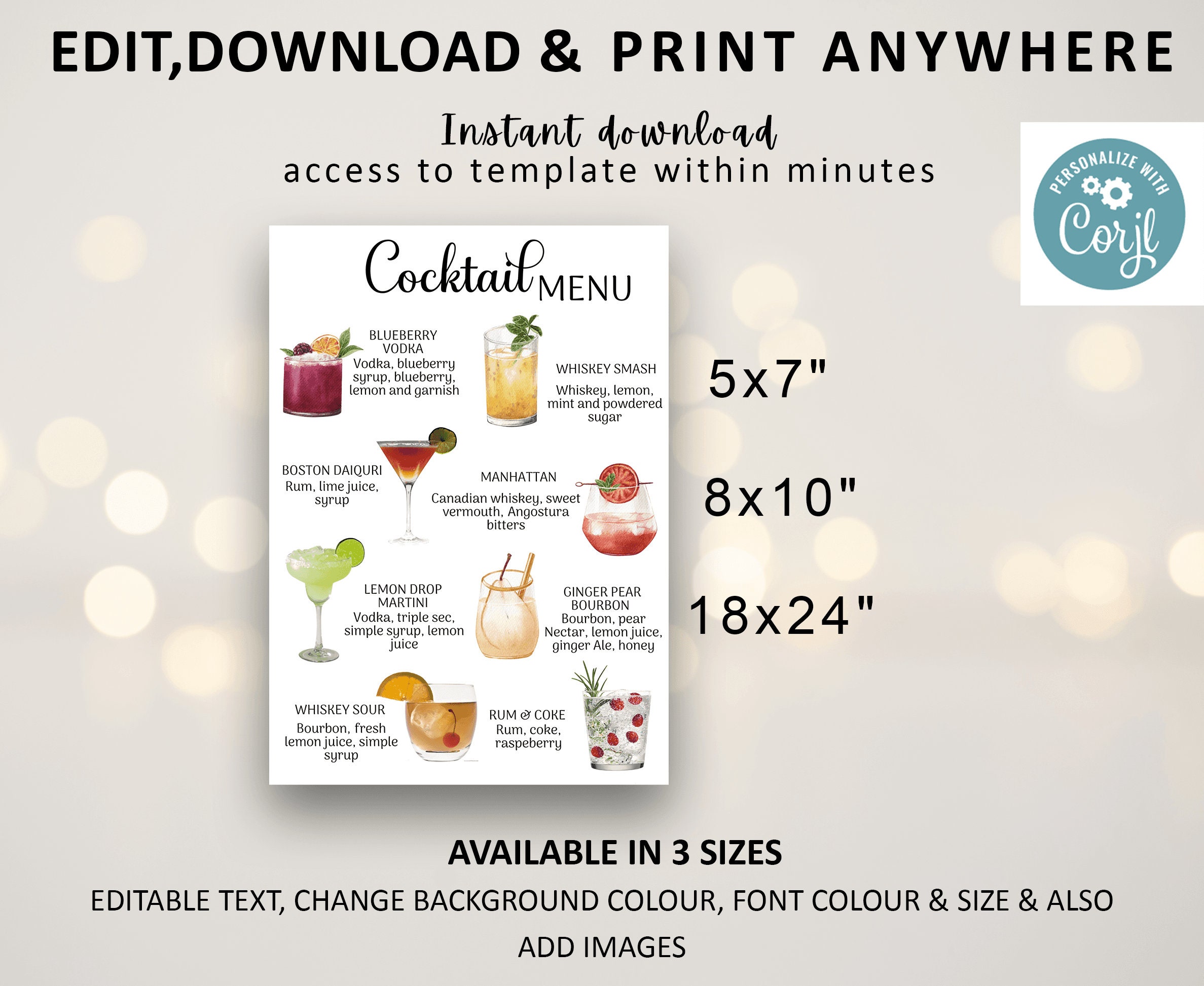 Minimalistic Cocktail Menu Template, Signature Cocktail Bar, Modern ...