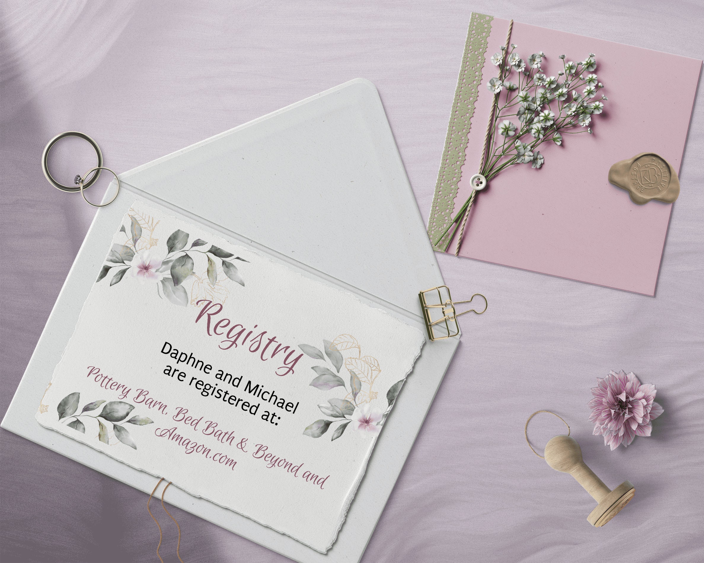 Pink and Gold Wedding Registry Card Template, Editable Gift Registry ...