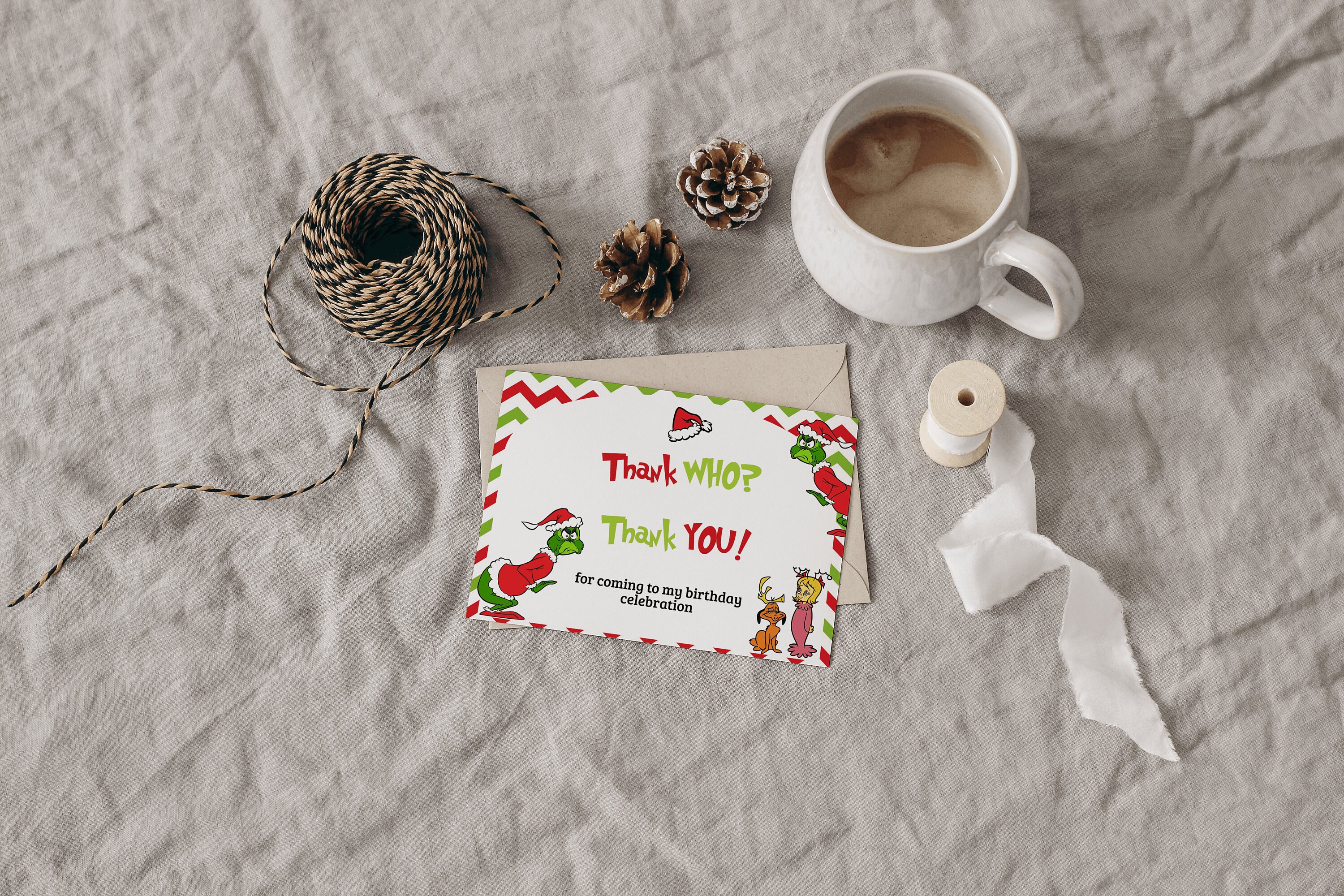 Grinch Christmas Thank You Card, Editable Grinchmas Birthday Thank You ...