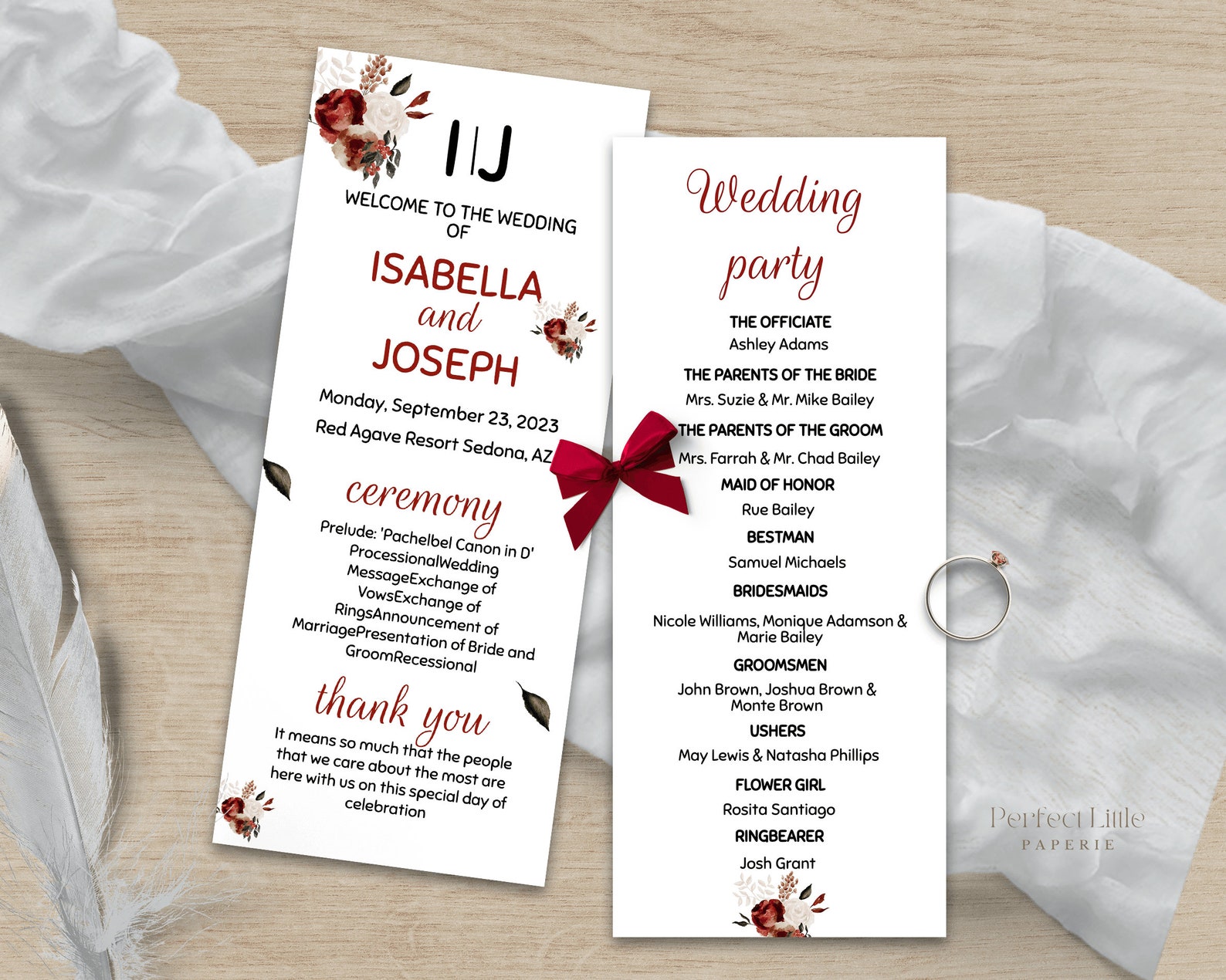 Burgundy Floral Wedding Program Template Floral Red Order of - Etsy