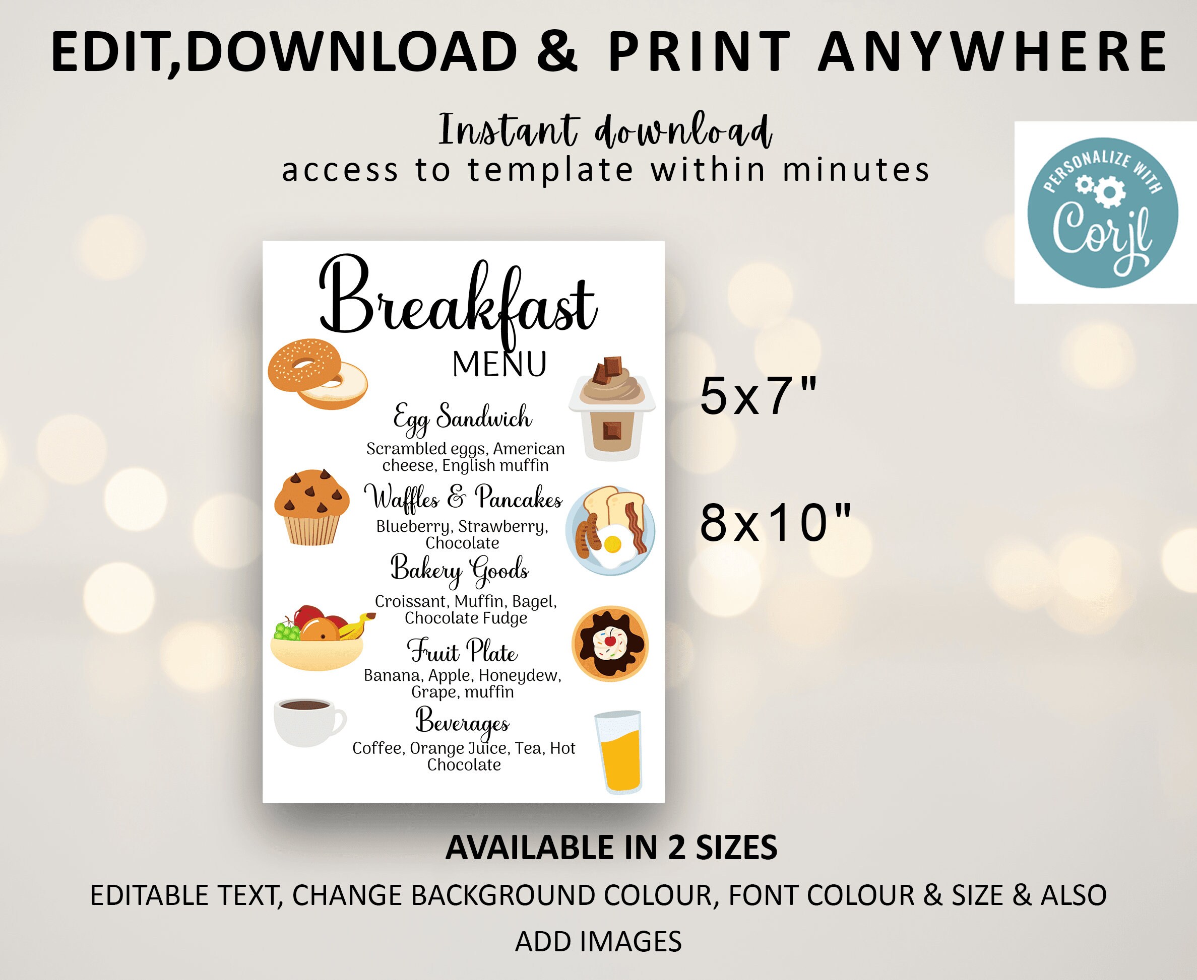 Minimalistic Breakfast Menu Sign Template, Editable Breakfast Station ...
