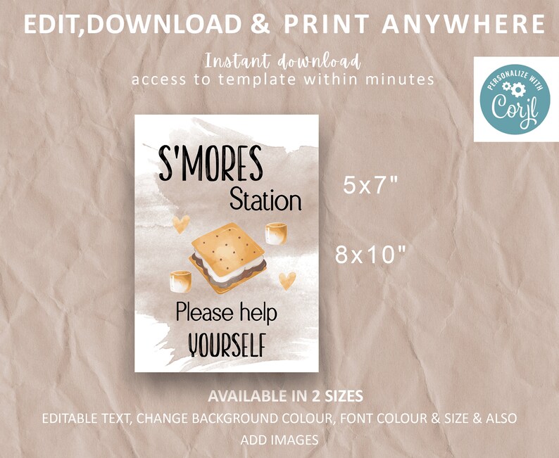Smores Table Sign Template Printable S'mores Station - Etsy