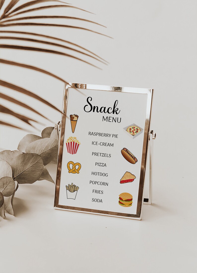 Printable Snack Menu Sign, Minimalistic Snack Bar, Wedding Snack Bar ...