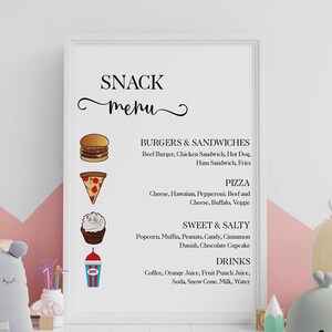 Snack Menu Sign Template, Minimalist Bridal Shower Snack Bar, Wedding ...