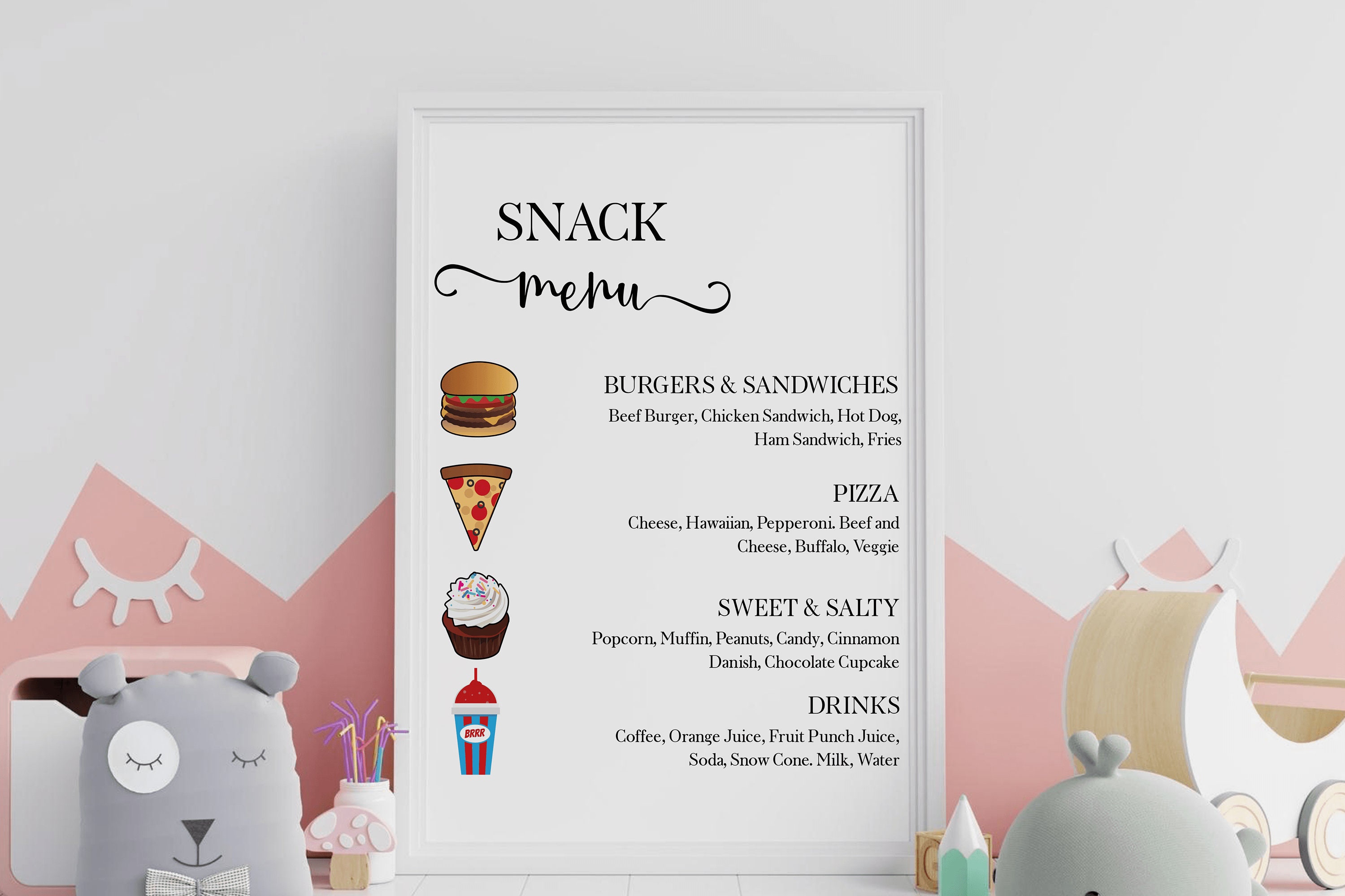 Snack Menu Sign Template, Minimalist Bridal Shower Snack Bar, Wedding ...