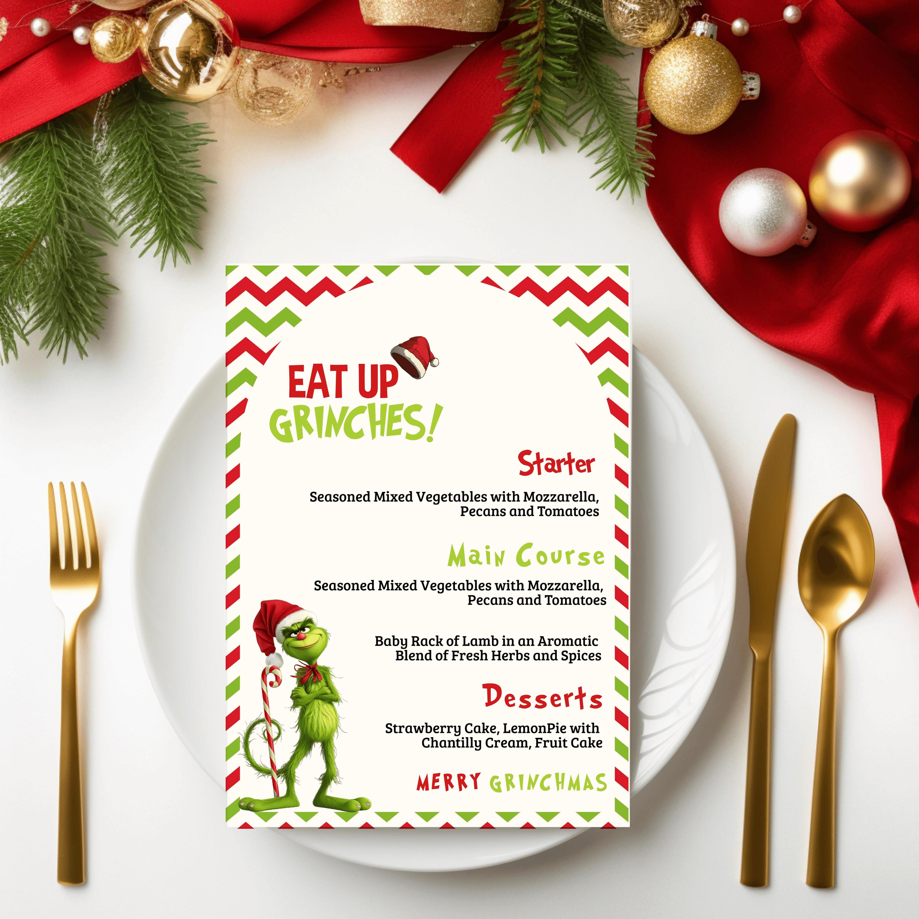 Grinch Christmas Menu Card Template, Editable Eat up Grinches Menu ...