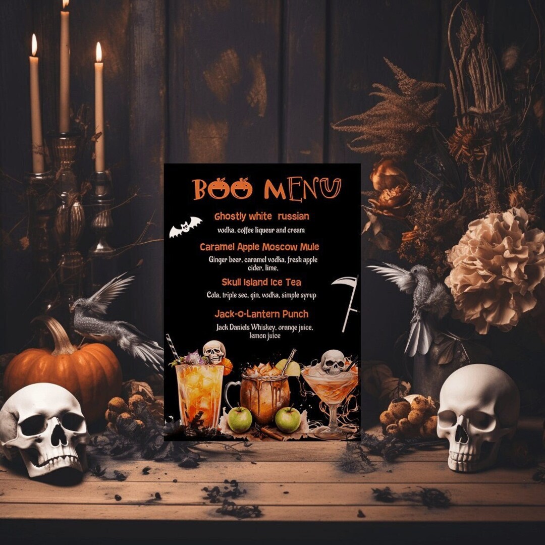 Halloween Boo Drink Menu, Editable Boos and Booze Menu Template ...