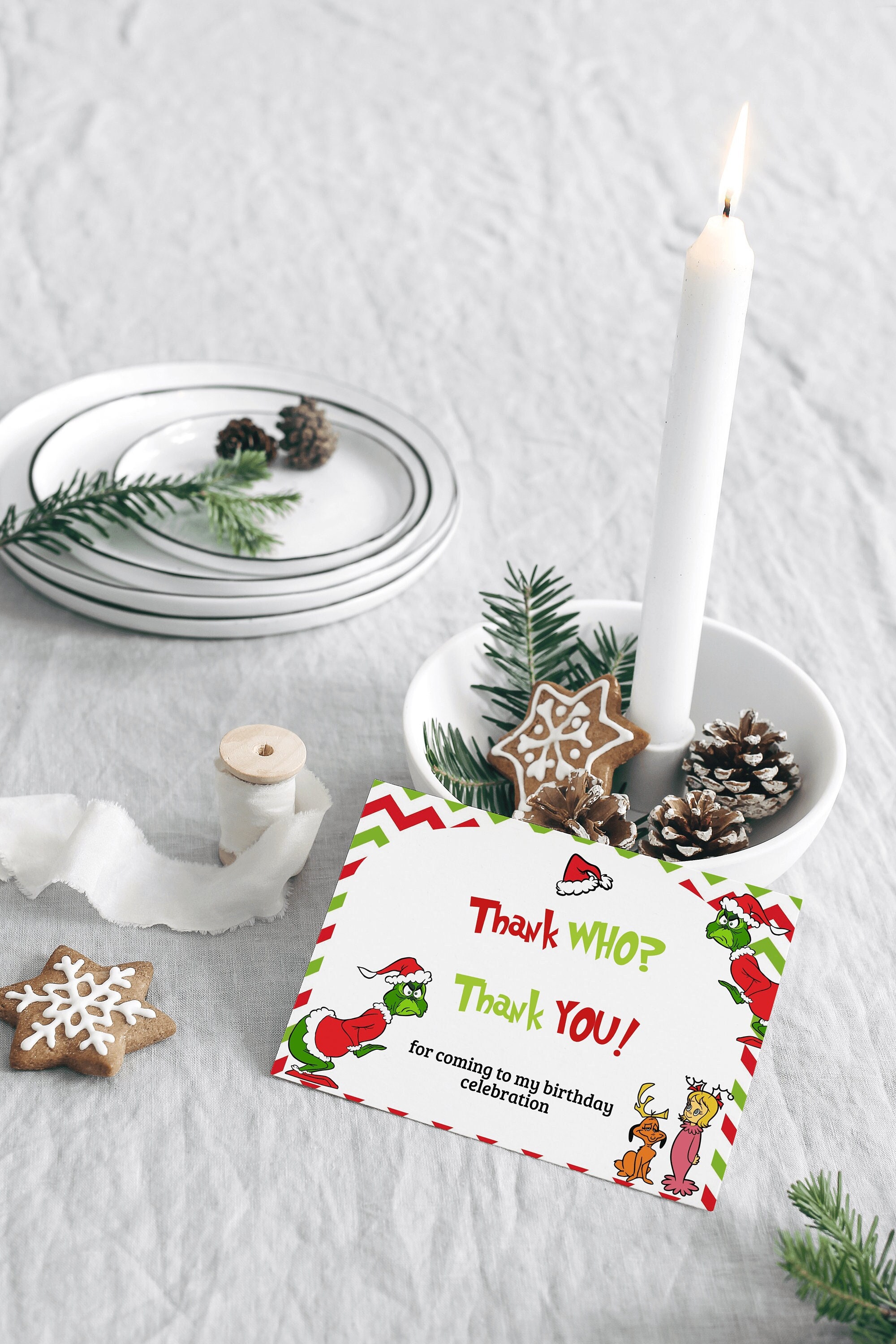 Grinch Christmas Thank You Card, Editable Grinchmas Birthday Thank You ...