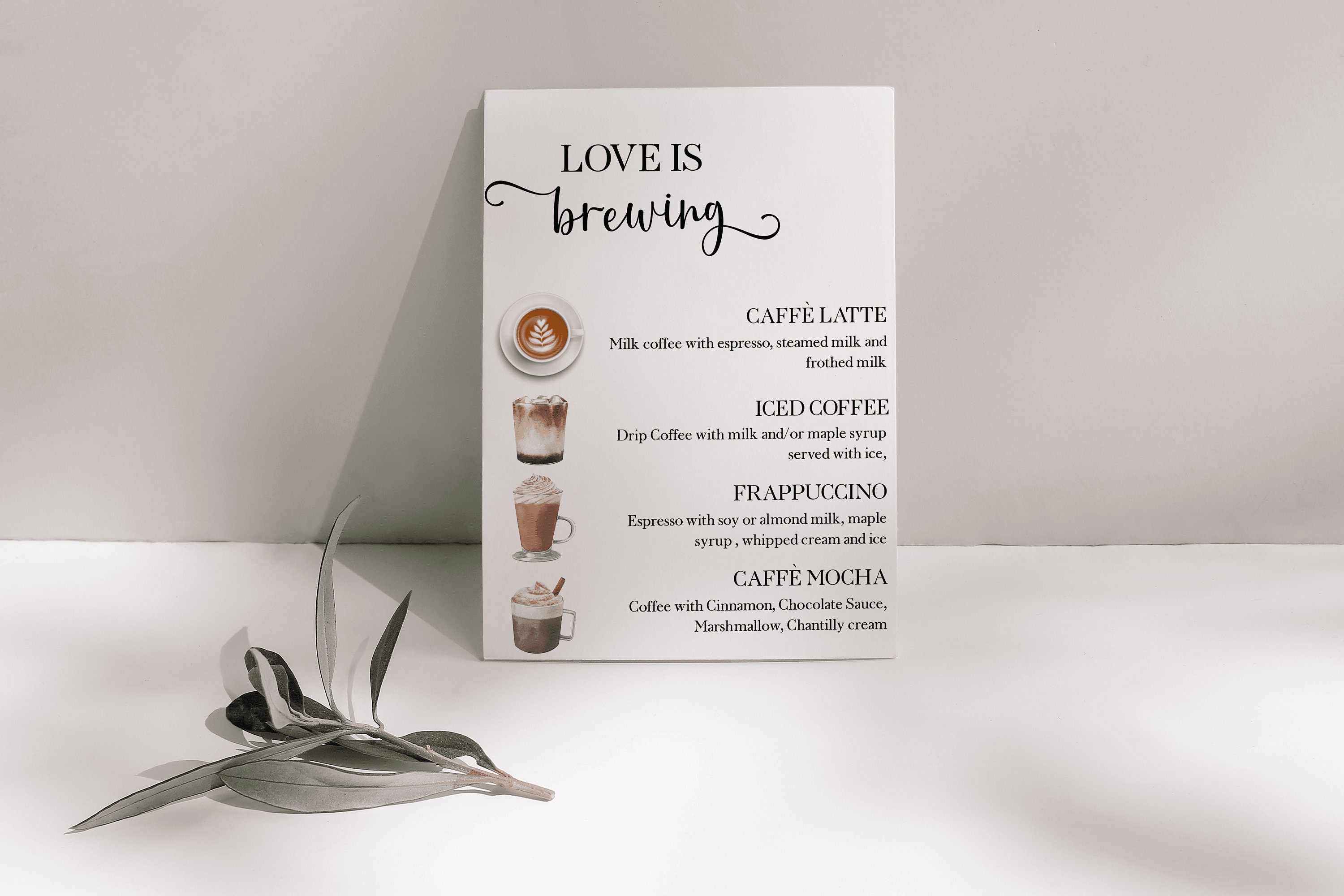 Love is Brewing Coffee Menu Sign Template, Minimalistic Wedding Coffee ...