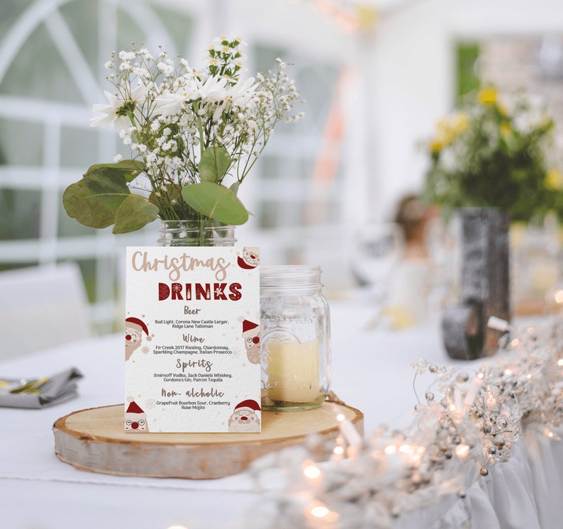 Christmas Drink Menu, Holiday Party Drink Menu, Printable Xmas Bar Sign ...