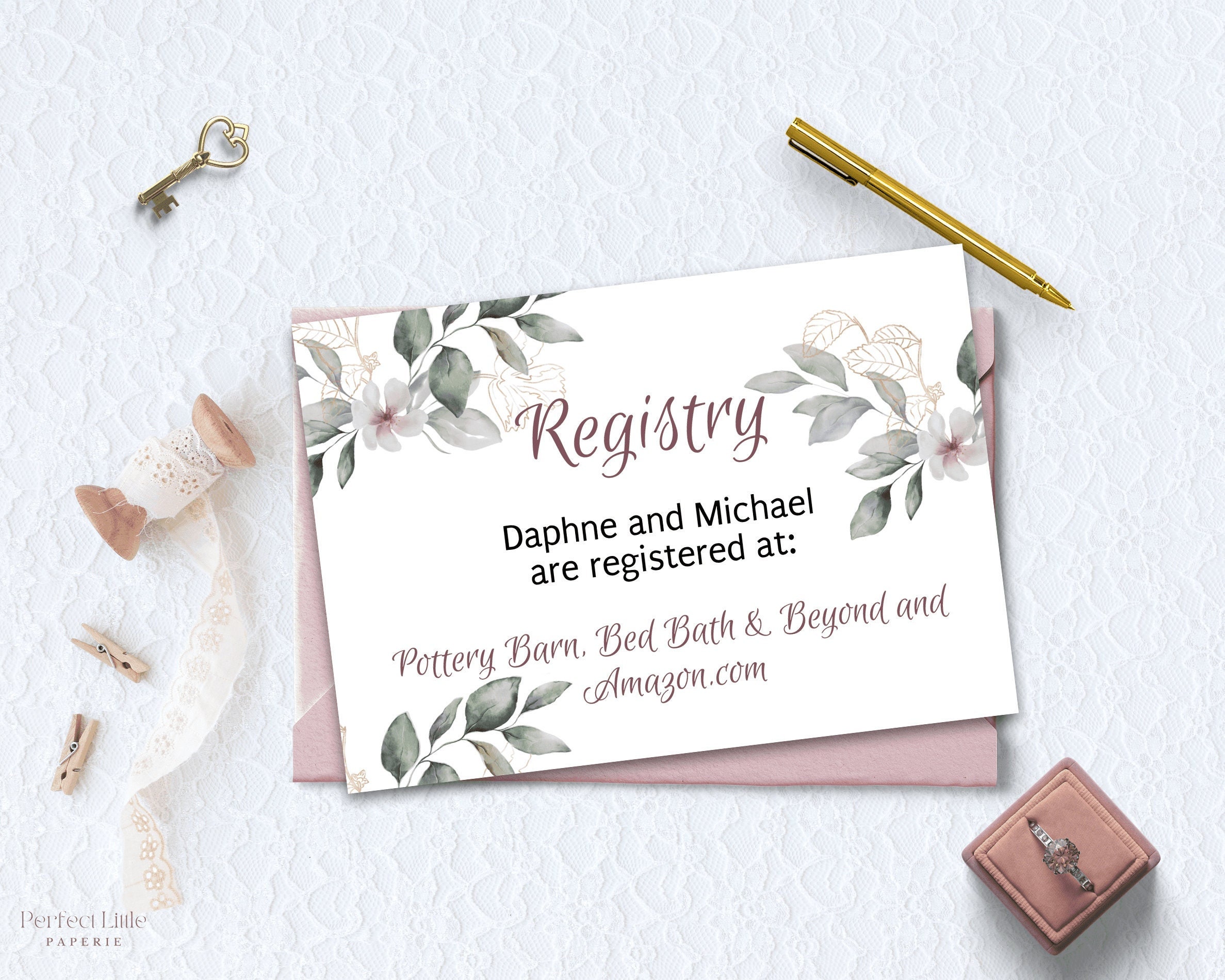 Pink and Gold Wedding Registry Card Template, Editable Gift Registry ...