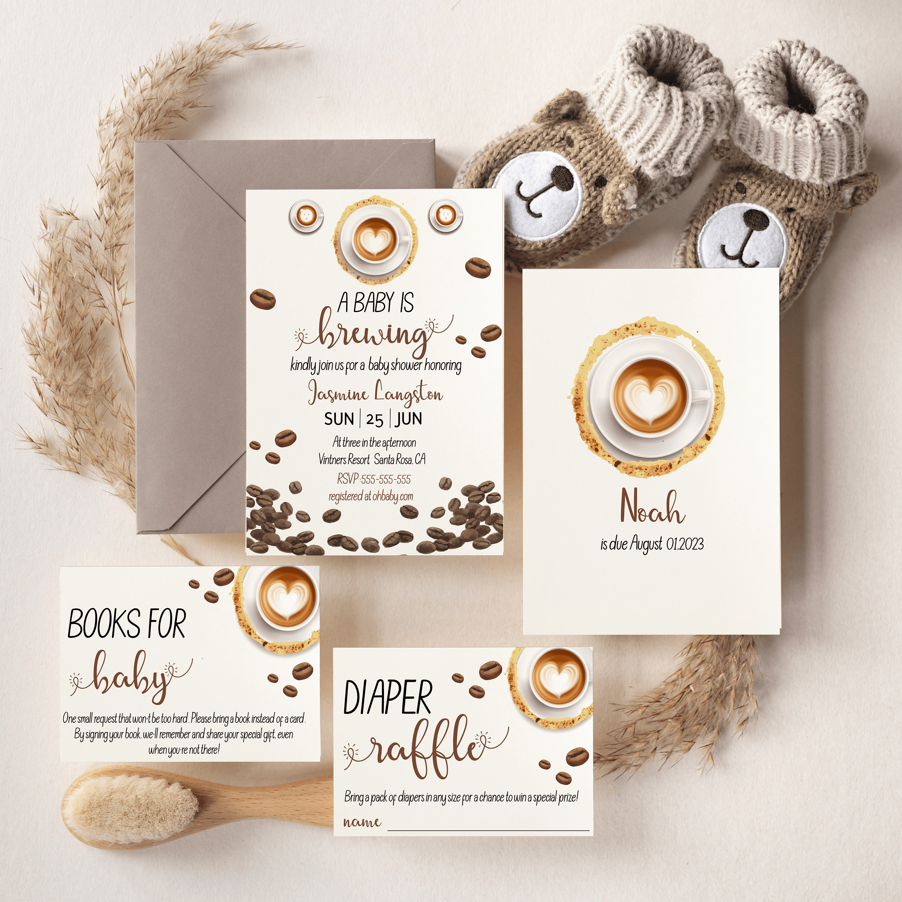 Baby is Brewing Baby Shower Invitation Bundle, Coffee Theme Baby Shower Insert Card, Editable ...