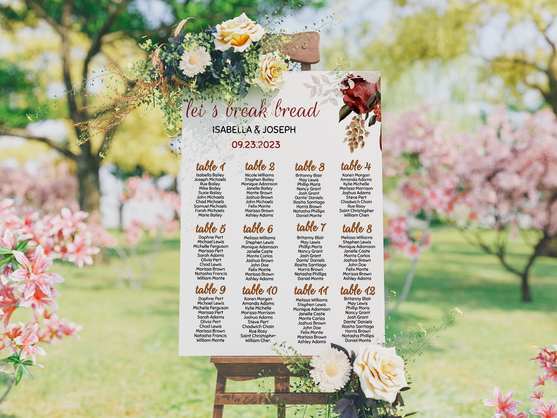 Floral Wedding Seating Chart Template Elegant Wedding Seating - Etsy