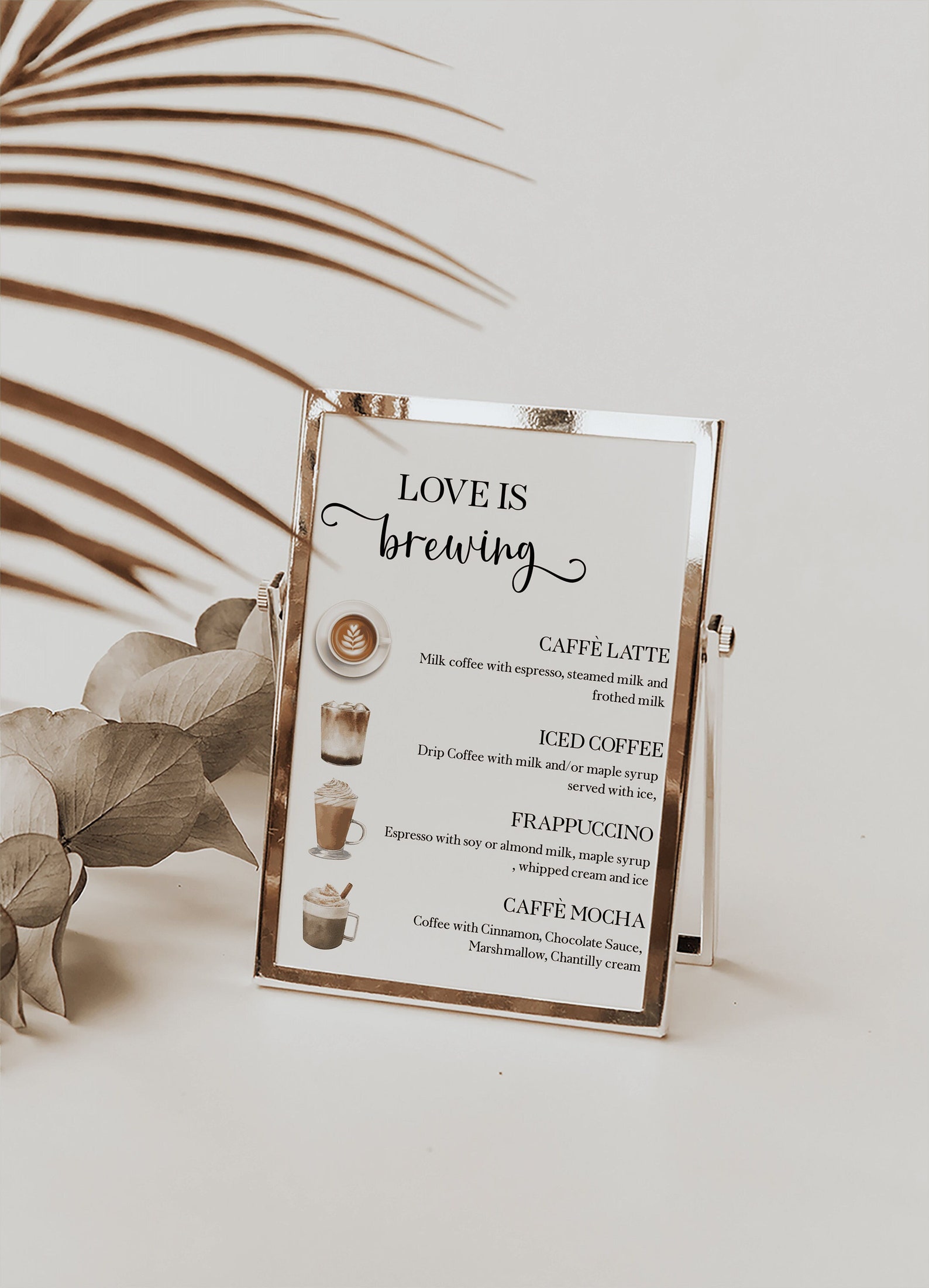 Love is Brewing Coffee Menu Sign Template, Minimalistic Wedding Coffee ...