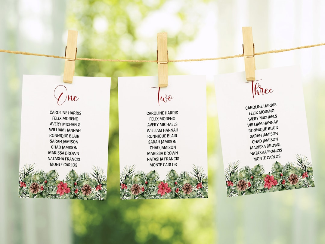 Christmas Seating Chart Card Template Download, Holiday Wedding Table ...