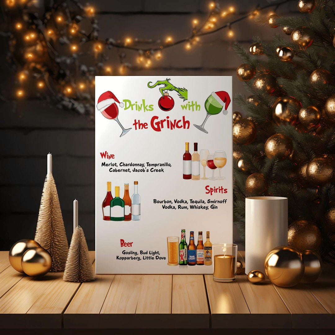 Grinch Christmas Drink Menu Template, Christmas Party Bar Sign, Drink ...