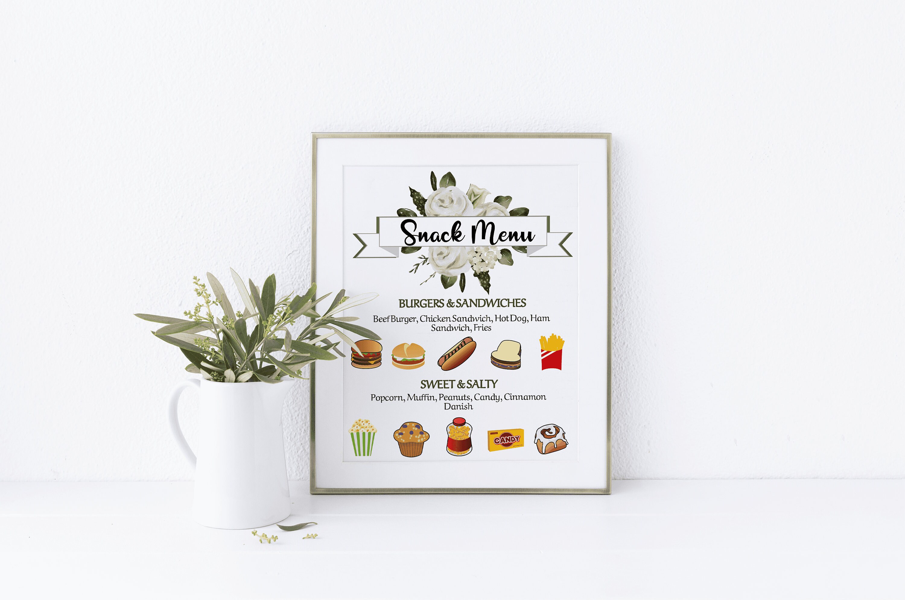 Editable Snack Menu Template, Floral Snack Bar, Wedding Snack Menu ...