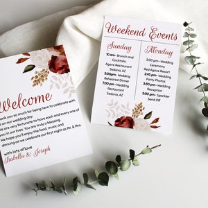 Wedding Itinerary Template for Guests, Floral Wedding Events Card ...