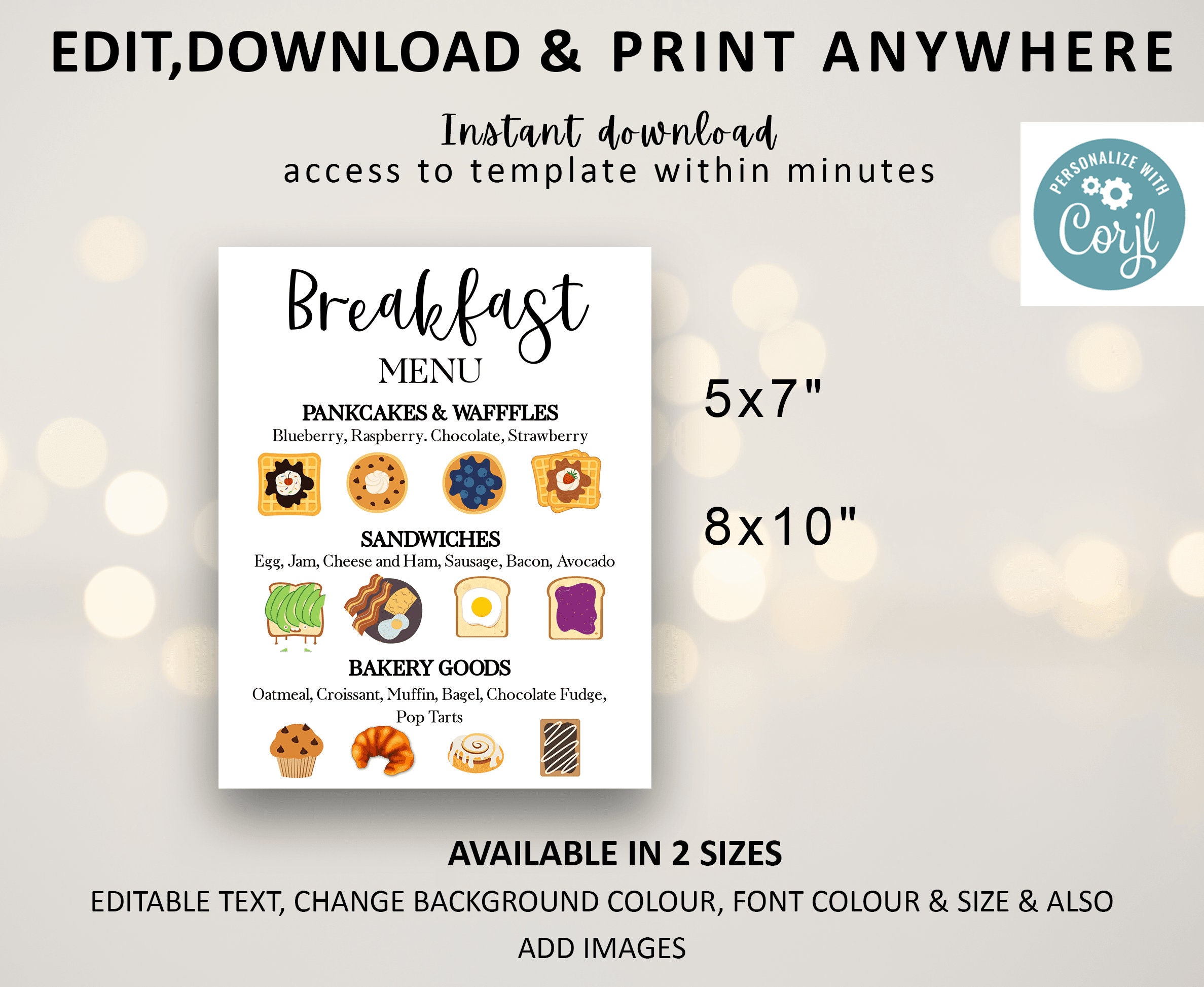 Breakfast Menu Sign Template, Create Your Own Breakfast Menu, Wedding ...