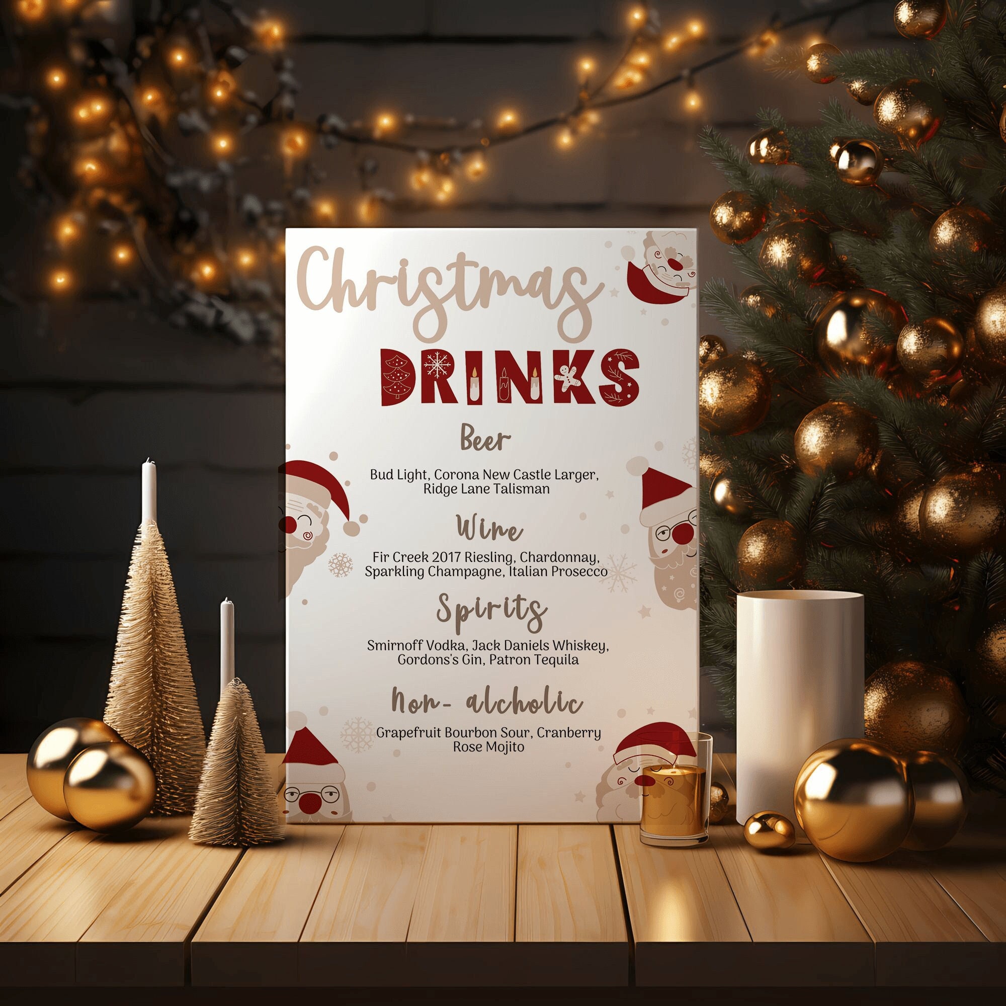 Christmas Drink Menu, Holiday Party Drink Menu, Printable Xmas Bar Sign ...