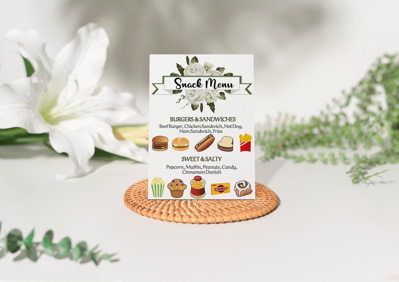 Editable Snack Menu Template Floral Snack Bar Wedding Snack - Etsy
