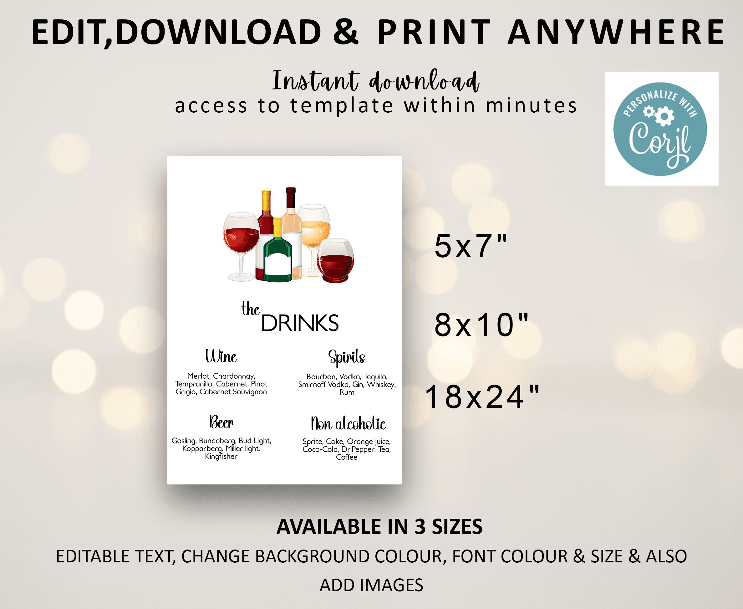 Bar Menu Template, Editable Signature Drink Sign, Minimalist Printable ...