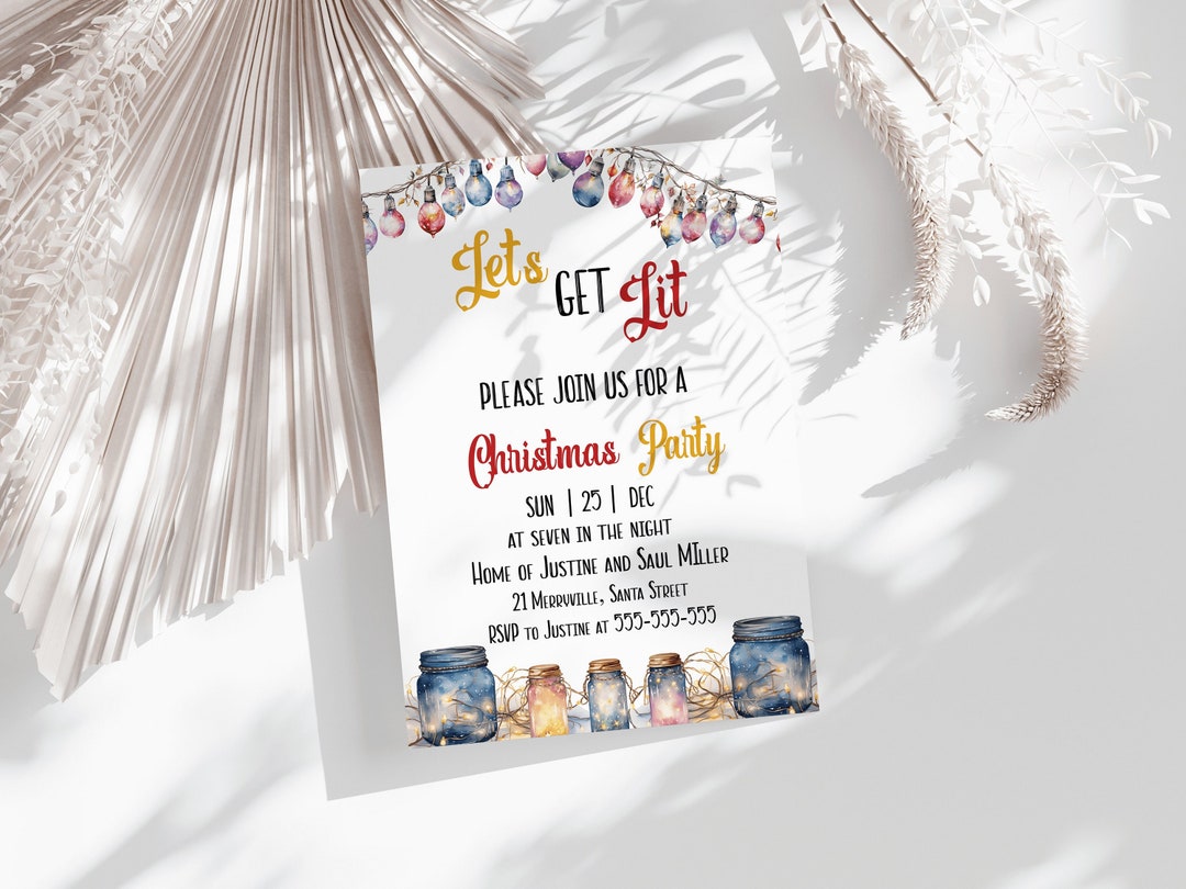 Let's Get Lit Christmas Party Invitation, Christmas Holiday Party ...