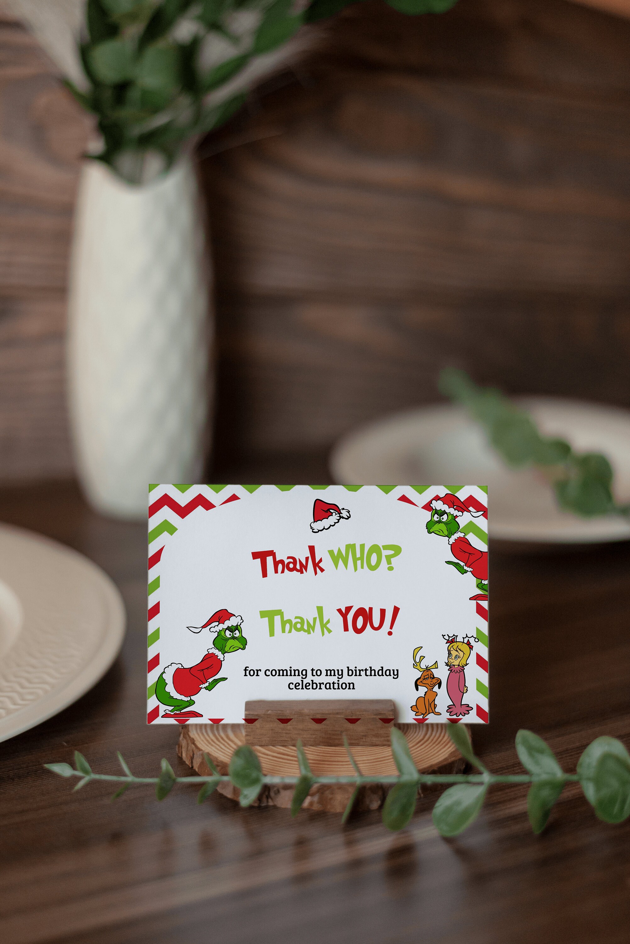 Grinch Christmas Thank You Card, Editable Grinchmas Birthday Thank You ...