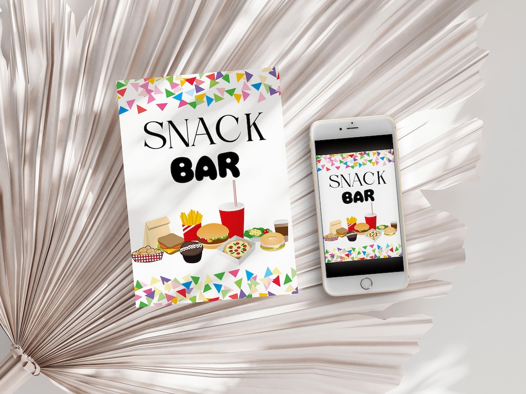 Party Snack Bar Sign, Editable Snack Menu, Sweets Table Sign, DIY Food ...