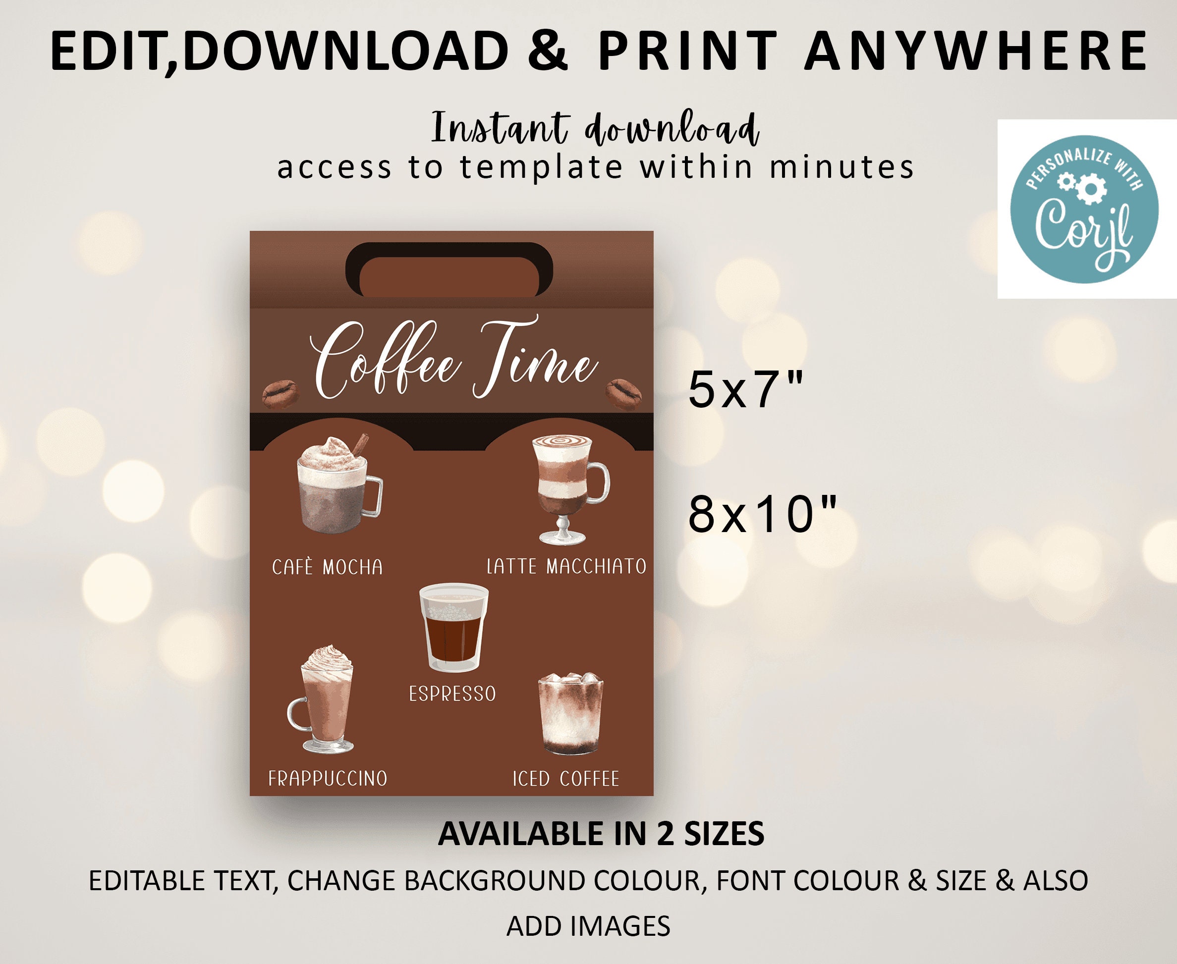 Coffee Menu Sign Template, Editable Coffee Drink Menu, Modern Coffee ...