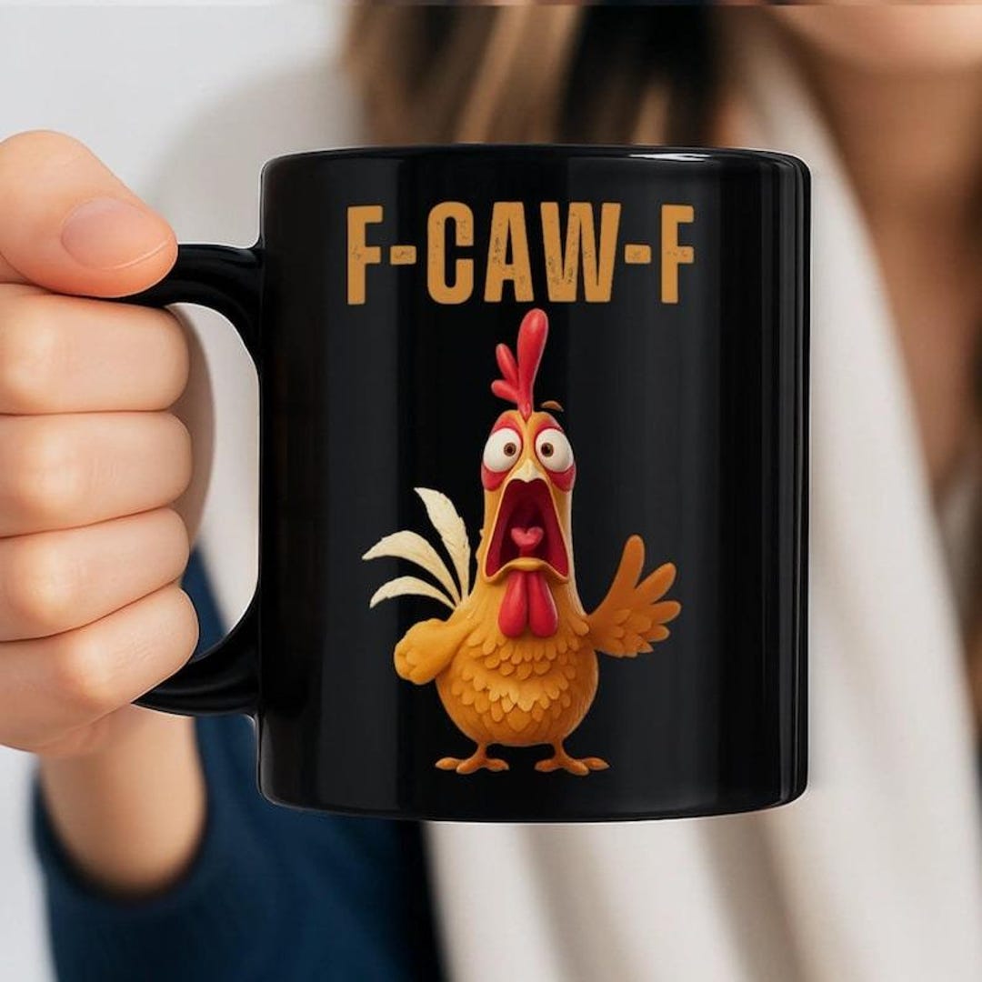 Funny Chicken Coffee Mug, F-CAW-F Rooster Cup, Sarcastic Morning Humor ...