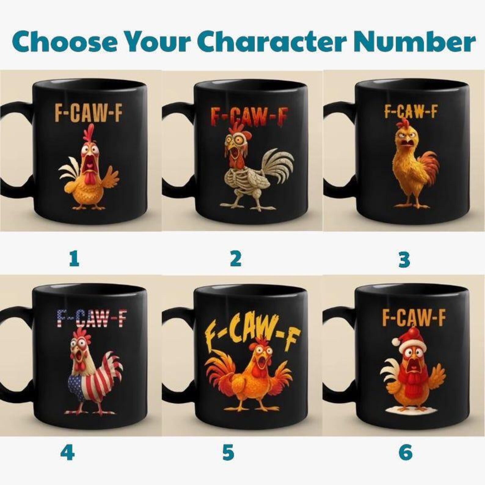 Funny Chicken Coffee Mug, F-CAW-F Rooster Cup, Sarcastic Morning Humor ...