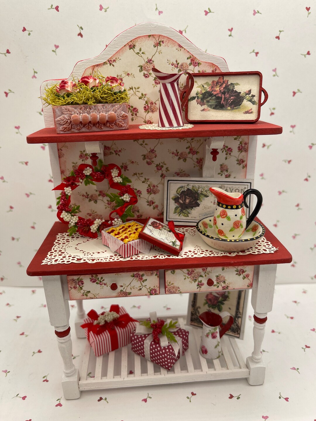 Handmade Dolhouse Miniature Red Rose Hutch 1:12 Scale - Etsy