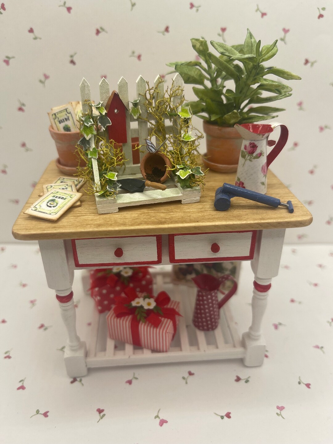 Dollhouse Miniature Garden Table in Red 1:12 Scale - Etsy