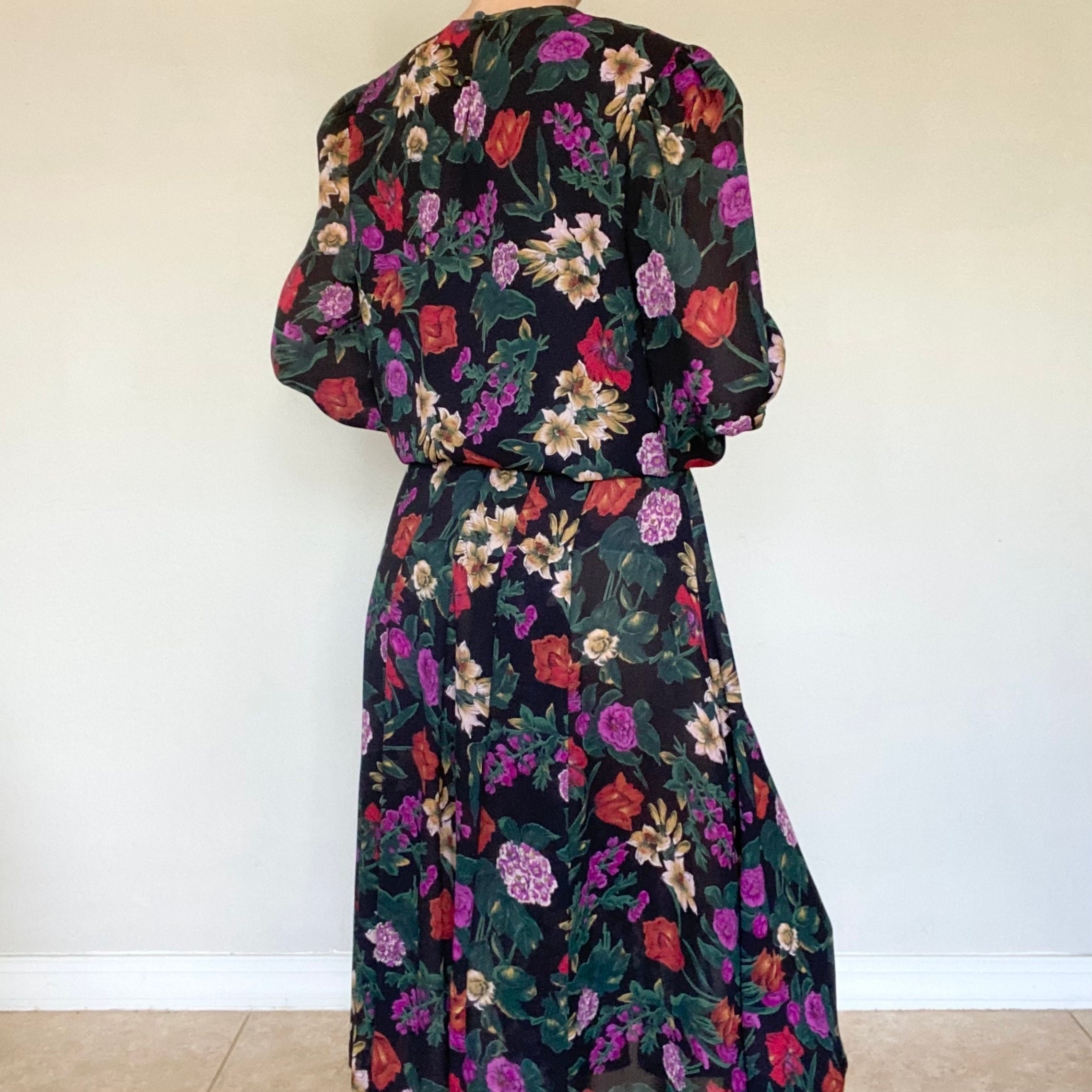 Vintage (M/L) 80s/90s Floral Print Long Sleeve Dress - Women’s Vintage ...