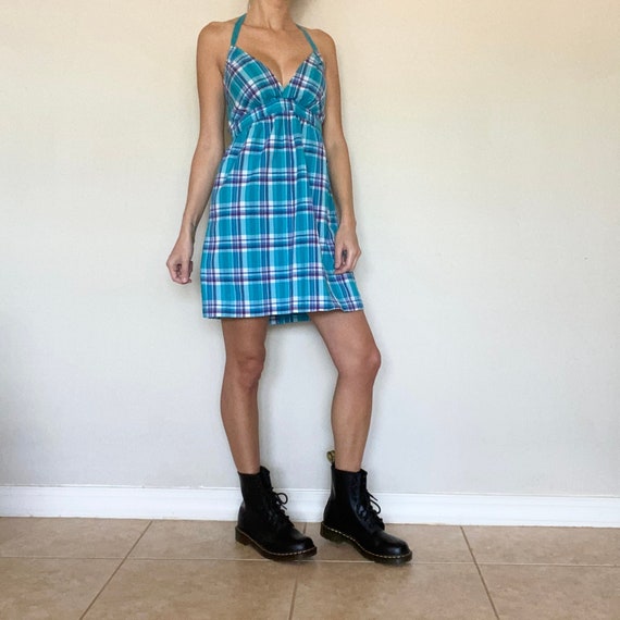 Vintage S 1990s/00s Plaid Halter Sleeveless Mini Dress | Etsy